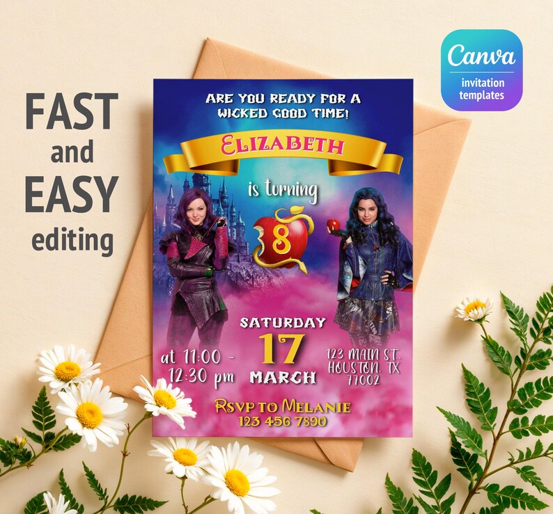 Descendants Invitation, Printable Editable Descendants Birthday Invite ...