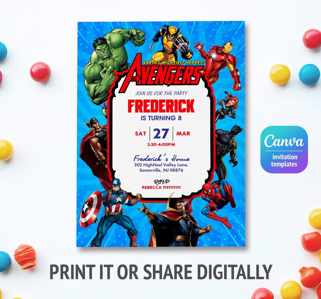 Printable Boy Birthday Invite, Super Hero Editable Party Invitation ...