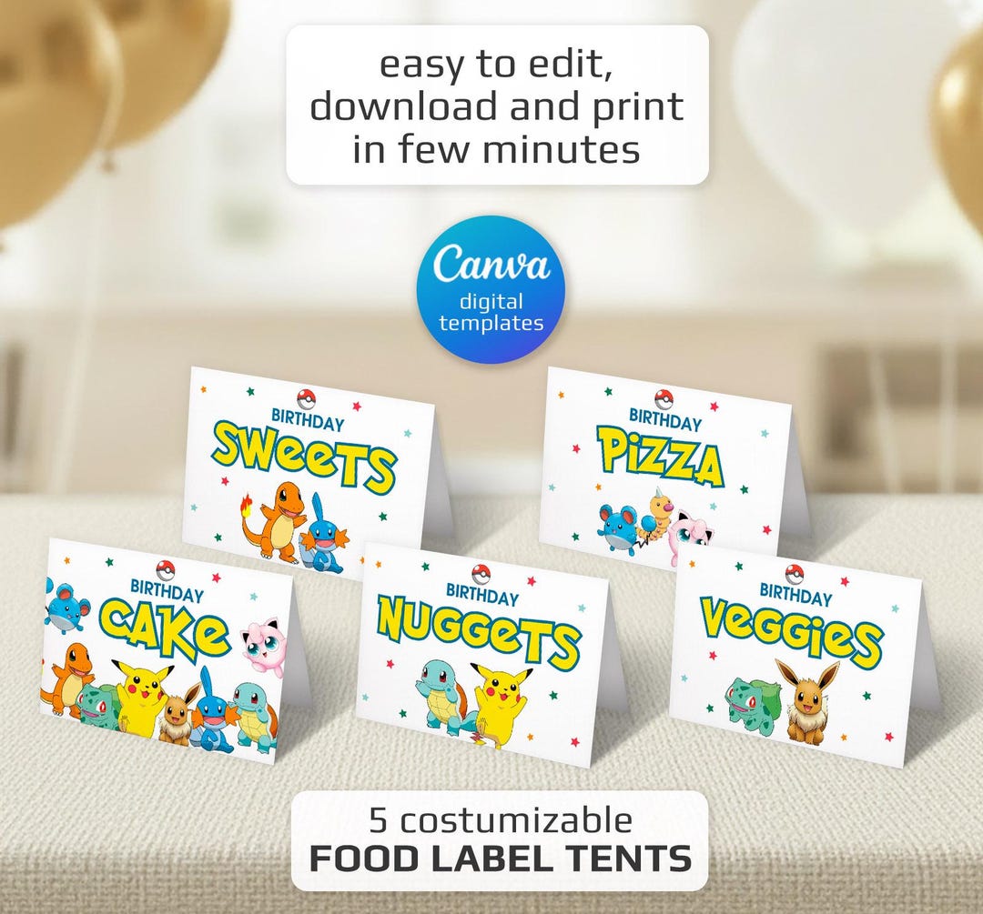 Anime Printable Table Tent, Food or Name Lable, Birthday Party Editable ...