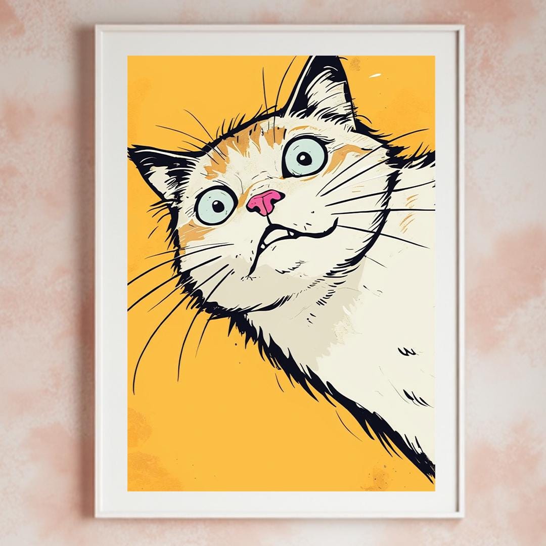 Kitty Sees Kitty Knows, Gender-neutral Cartoon Cat Digital Poster ...