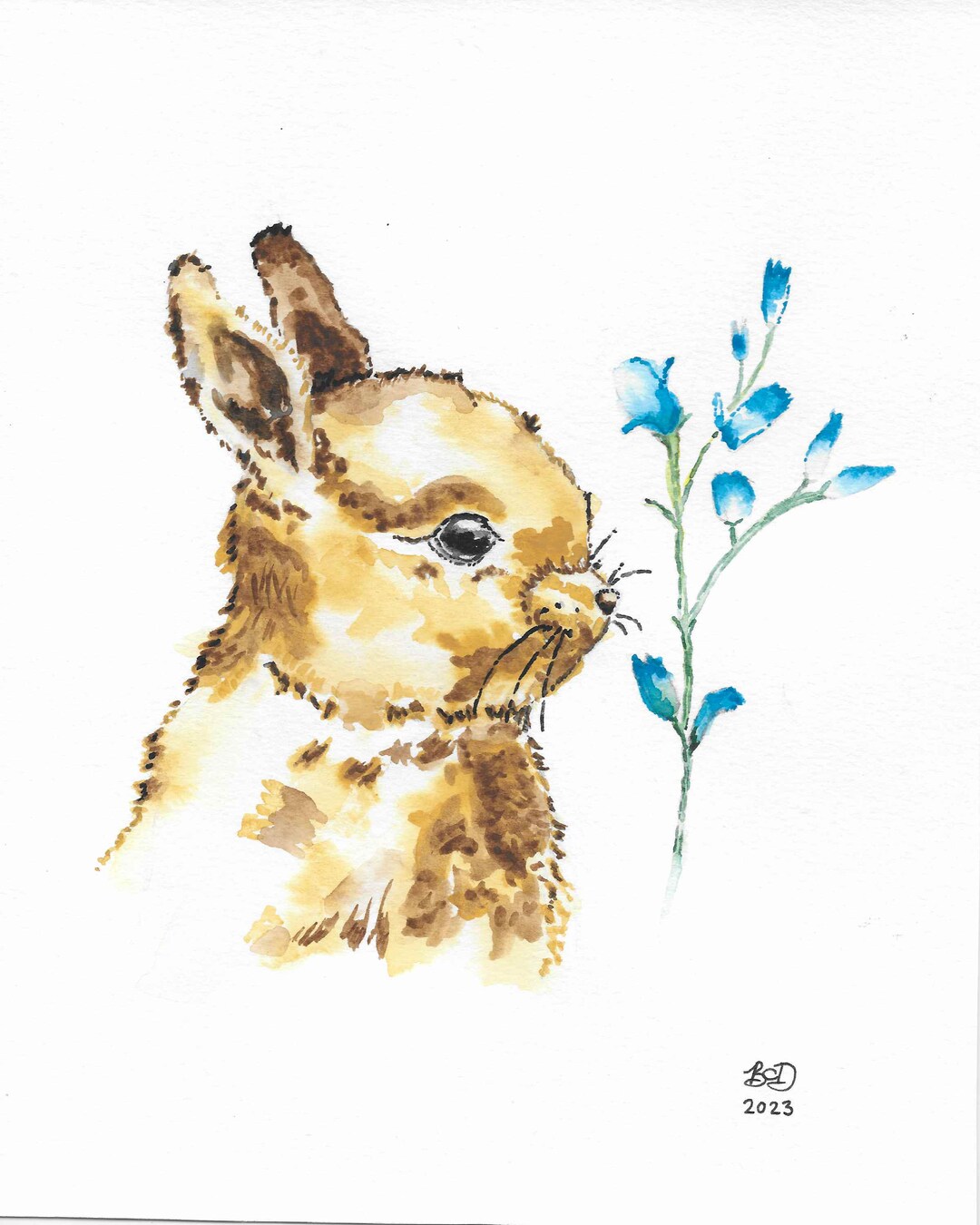 Watercolour Spring Bunny Art Print Digital - Etsy