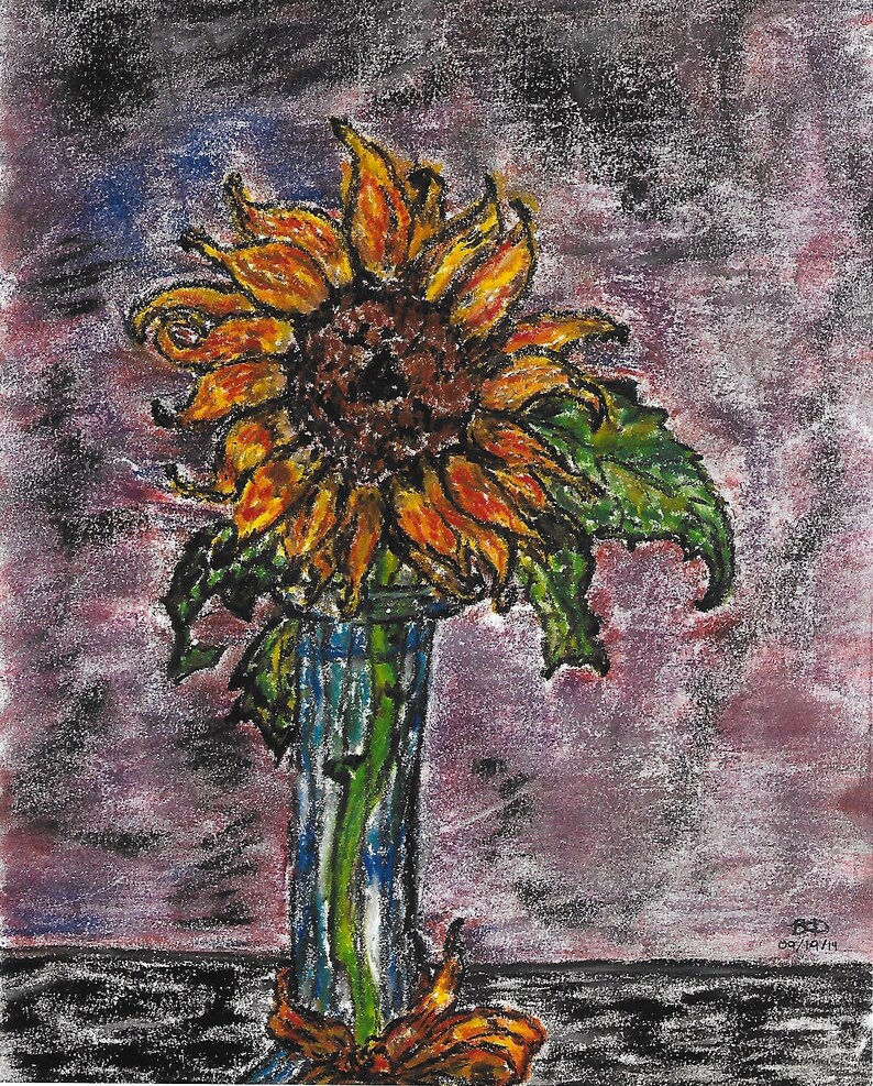 Chalk Pastel Sunflower Art Print Digital - Etsy
