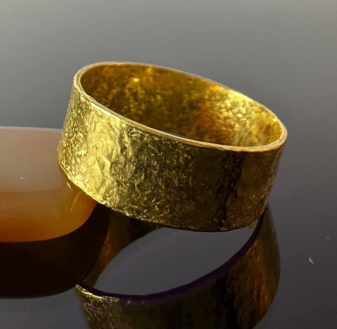 24k Gold Textured Band Ring. 7mm Solid Yellow 9999 Gold Wedding Ring ...