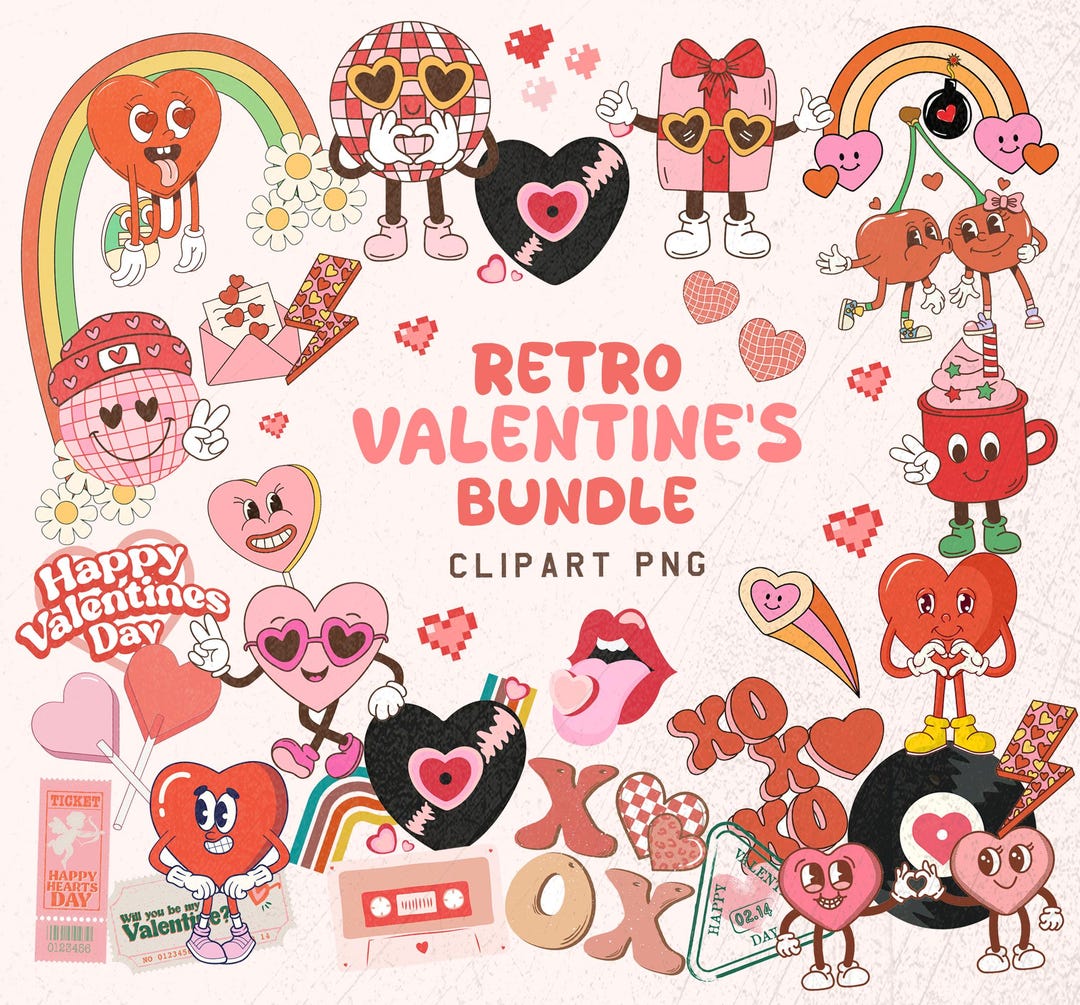 Retro Valentine PNG Bundle: Groovy Valentine's Day Designs - Etsy