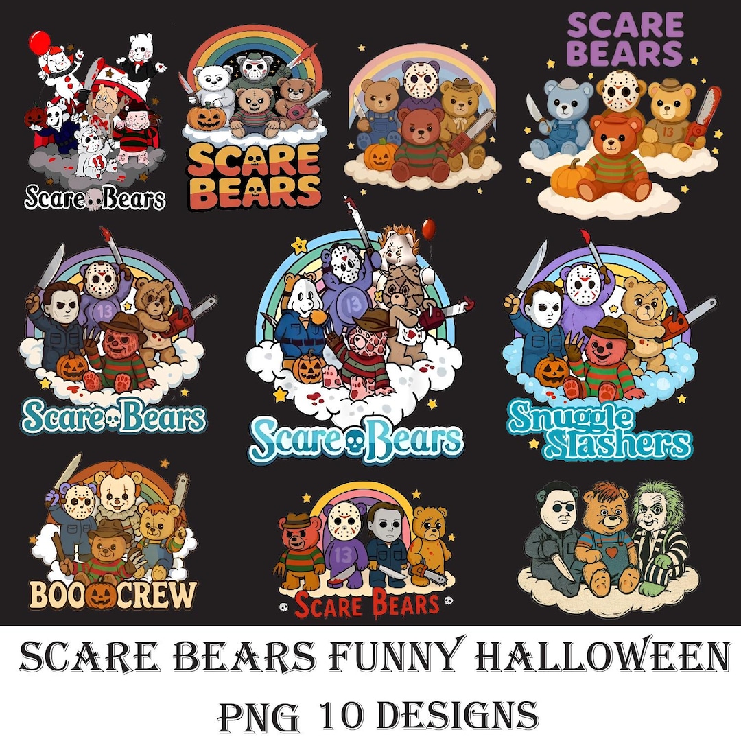 Scare Bears Funny Halloween Horror Faces Png Bundle, Horror Movie ...
