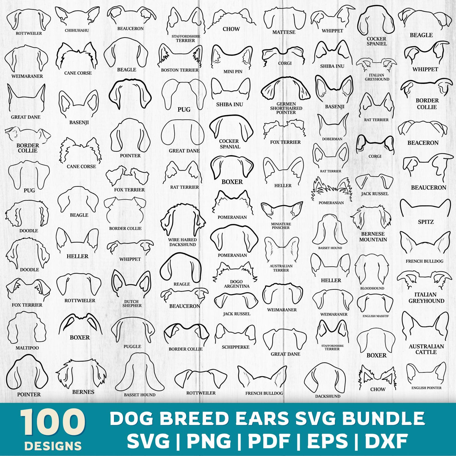 90 Dog Breed Ears Outline SVG Bundle, Dog Ears Clipart Bundle, Dog Ears ...