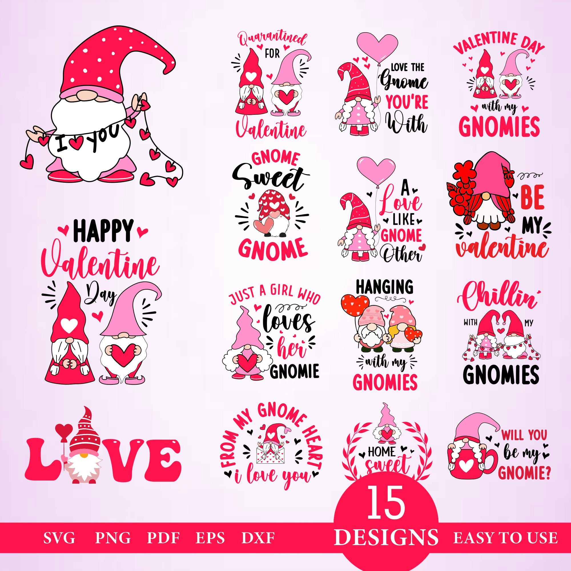 Valentine Gnome Svg Bundle, Cute Valentine Svg, Valentine Sign Svg ...