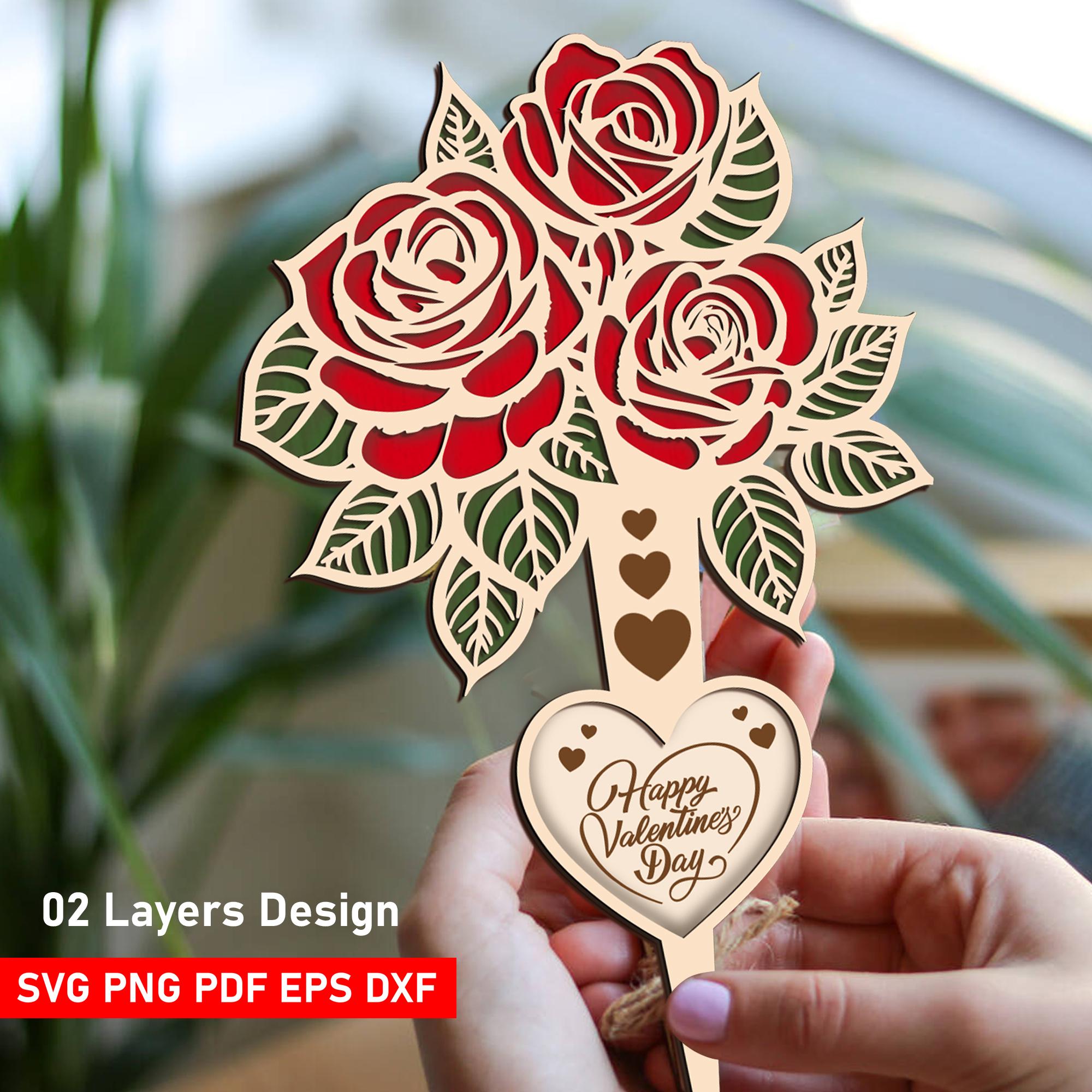 Archivo SVG de corte láser de ramo de rosas, corte láser de madera de 2 ...