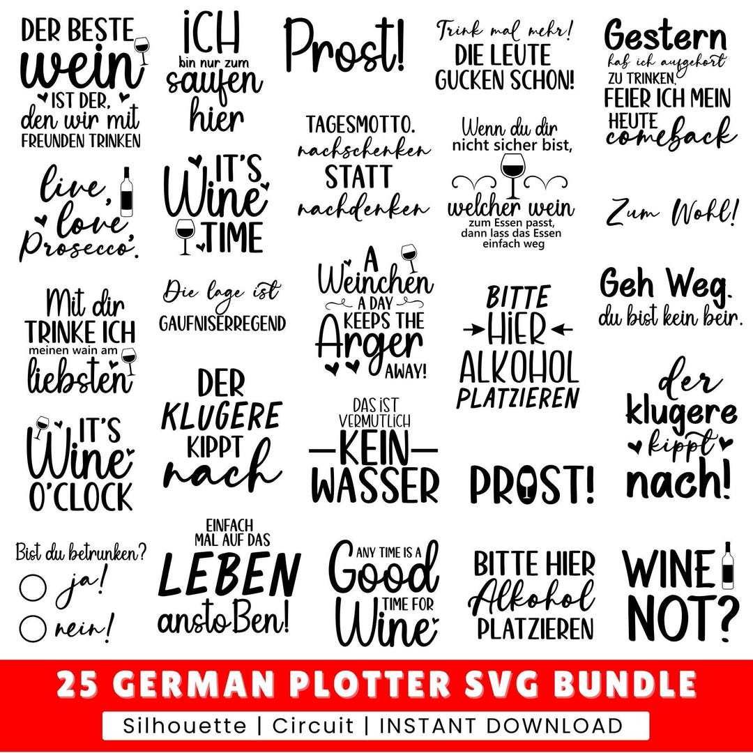 German Plotter Svg Bundle, Cut File German Lettering, German Sayings ...