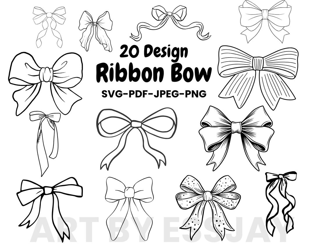 Hand-drawn Ribbon Bow SVG Bundle: Coquette Bow Clipart (digital ...