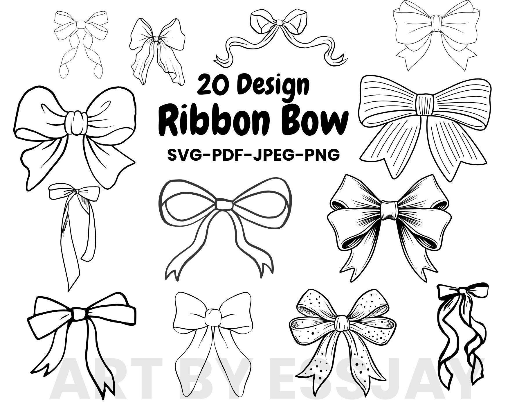 Ribbon Bow Svg Bundle, Bow Png, Hand Drawn Bow Clipart, Hair Bow Svg ...