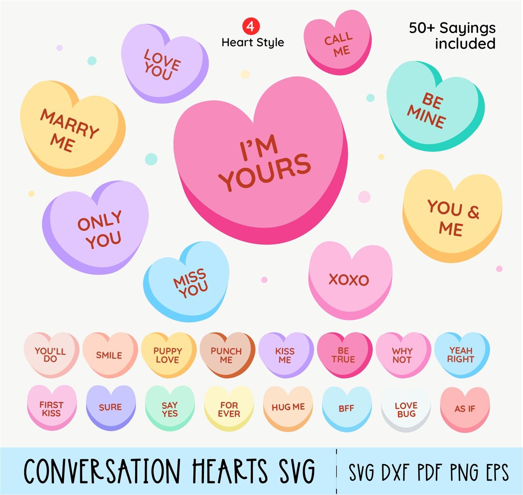 Conversation Heart Clipart: Valentine's Day PNG Bundle (digital ...