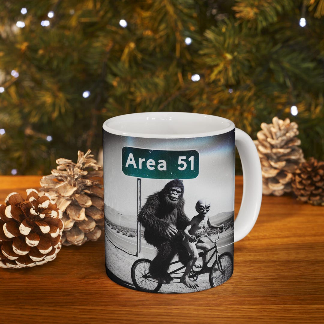 Area 51 Bigfoot & Alien 11 Oz. Coffee Mug: Funny Cryptid Gift - Etsy