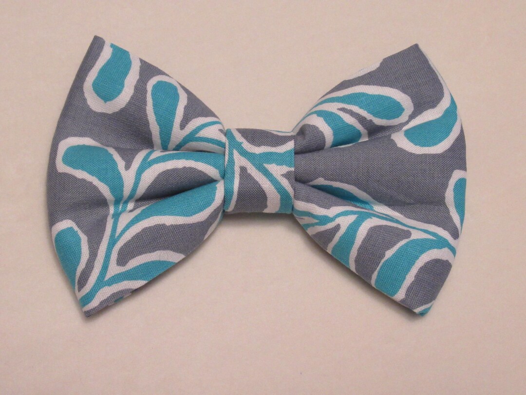 Kaffe Fassett Blue, Gray Twig Dog Cat Bow Tie: Easy Collar Attachment ...