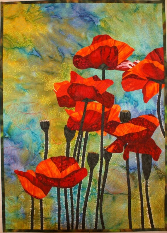 Red Poppies Art Quilt Pattern by Lenore Crawford | Etsy