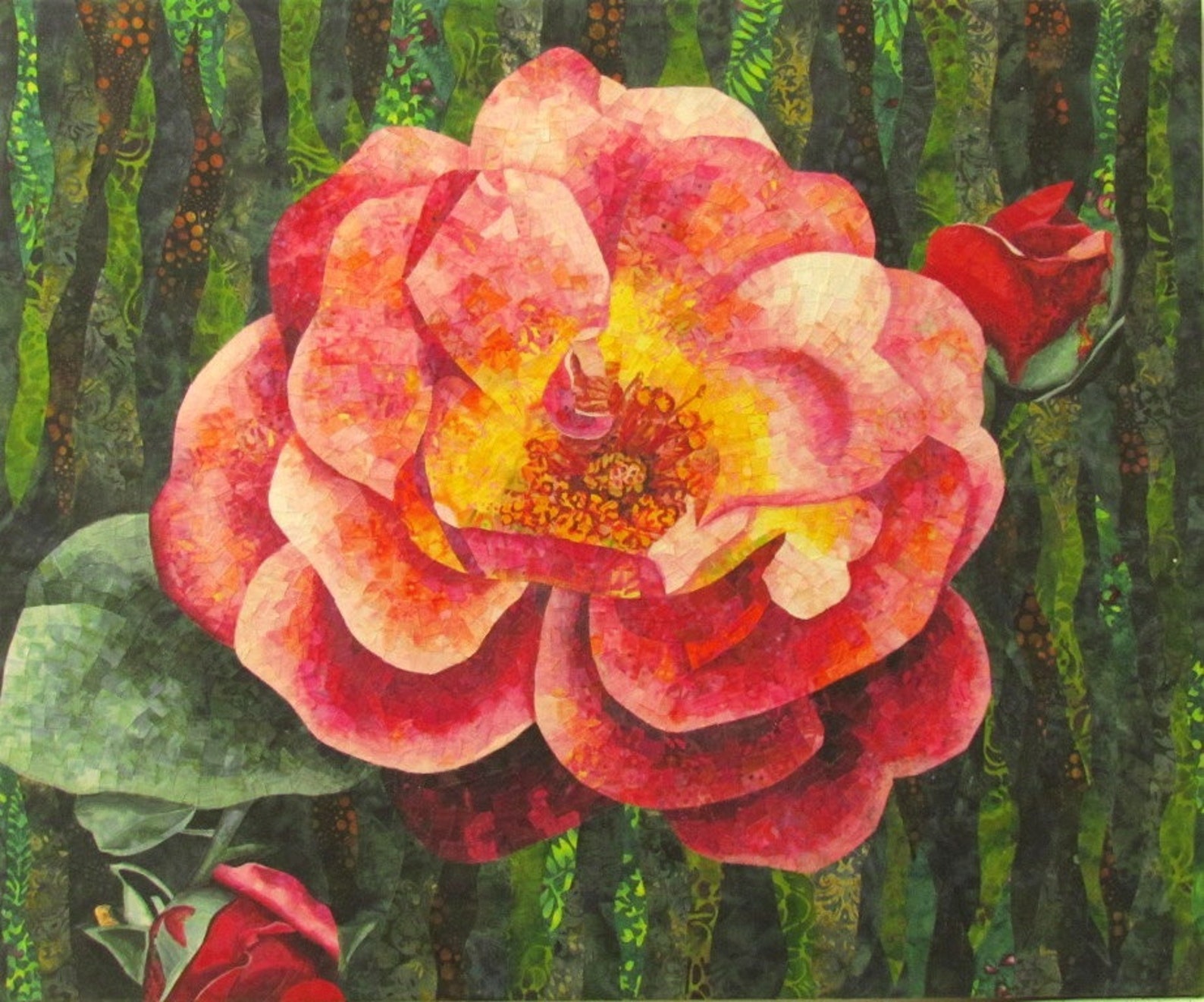 Pink Rose Original Fiber Collage by Lenore Crawford - Etsy