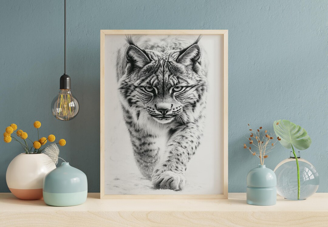Lynx Poster, Nature Inspired Wall Decor, Black and White Style, AI Art ...