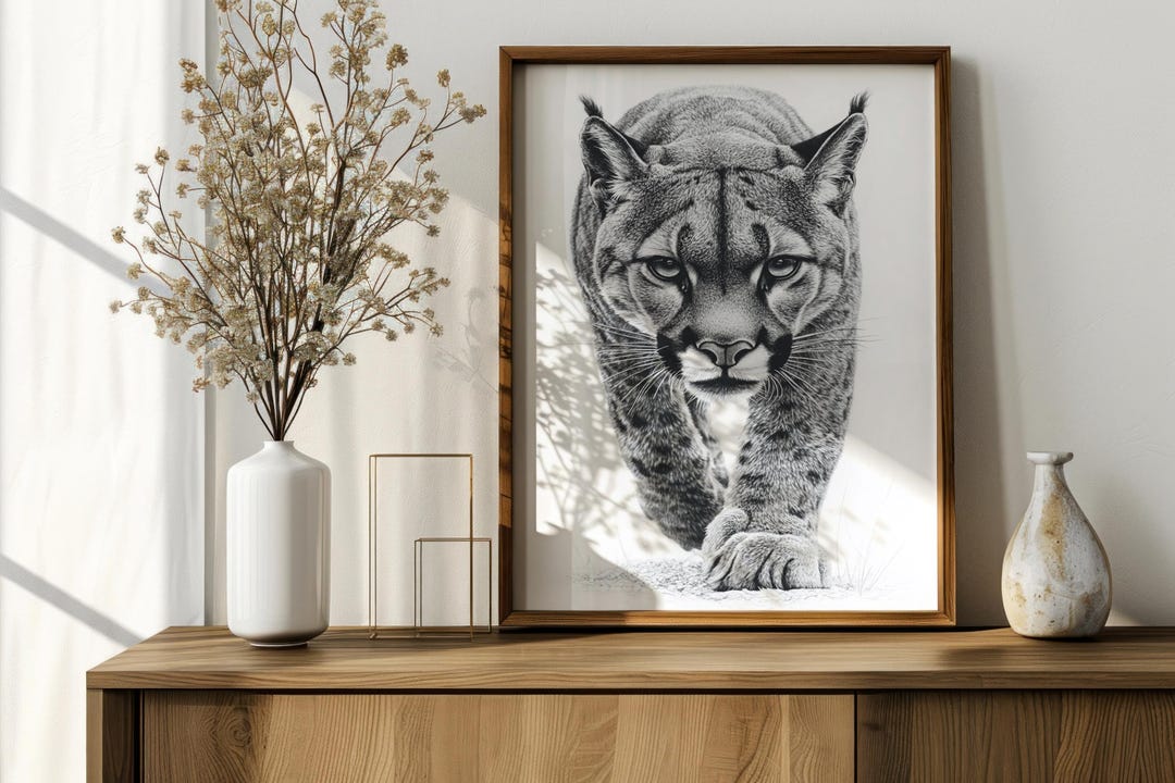 Puma Poster, Nature Inspired Wall Decor, Black and White Style, AI Art ...