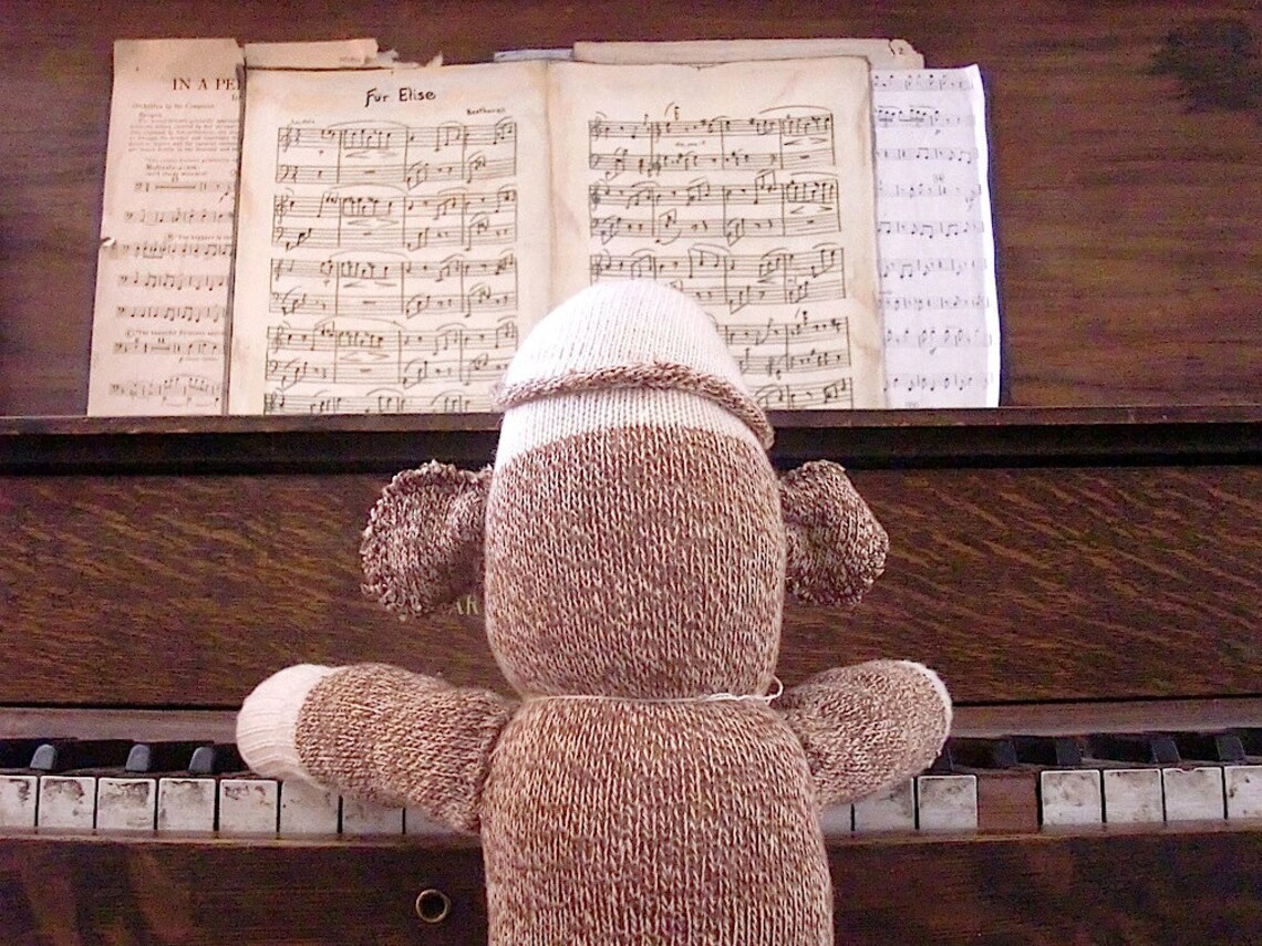 Ernie the Sock Monkey Tickles the Ivory on the Old Piano Notecard - Etsy