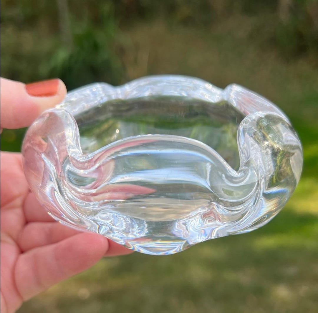 Vintage Orrefors Cut Swedish Crystal Signed Handmade Scalloped Edge ...