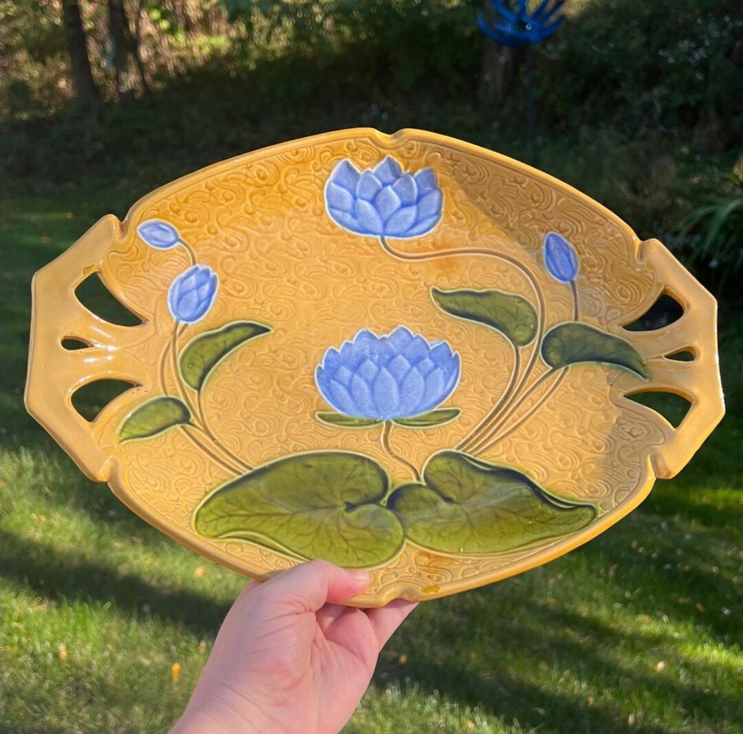 Antique SMF Schramberg Art Nouveau German Majolica Water Lilies Large ...