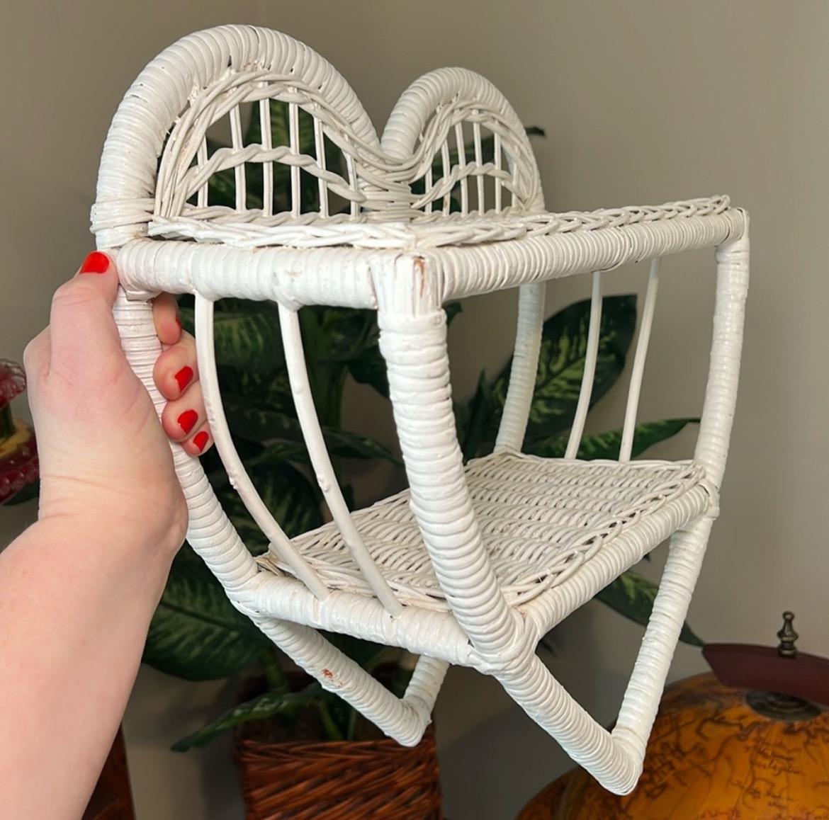 Wicker HEART Shaped 2 Tier Wall Shelf Cottage Style BOHEMIAN BOHO Chic ...