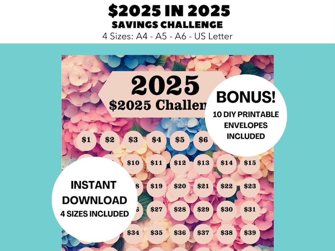 2025 Savings Challenge Downloadable Money Saving Tracker Printable ...