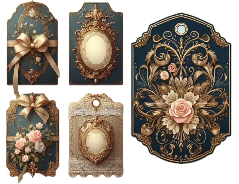 Elegant Junk Journal/gift Tags and Frames, Rose Theme, Variety of Sizes ...