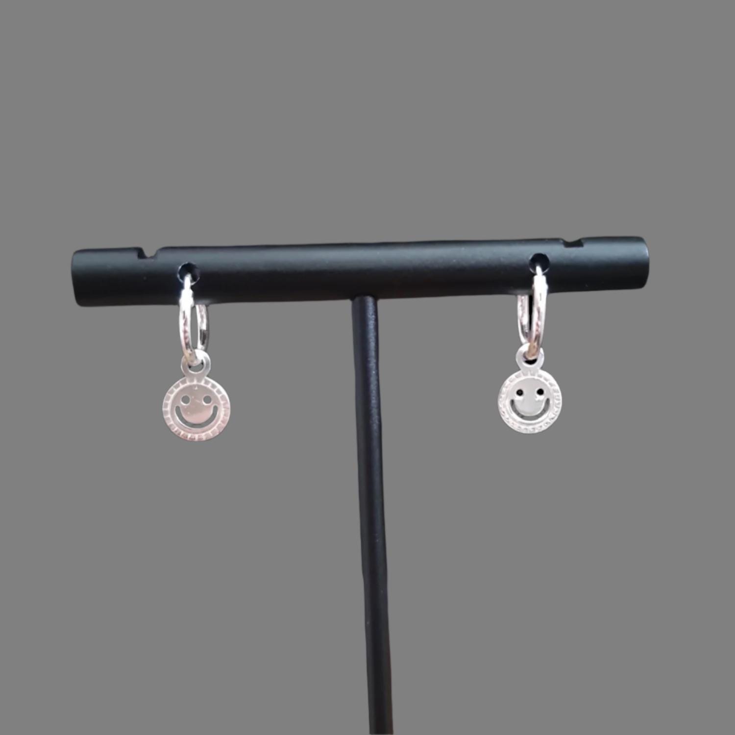 Smiley Face Silver Hoop Earrings. - Etsy