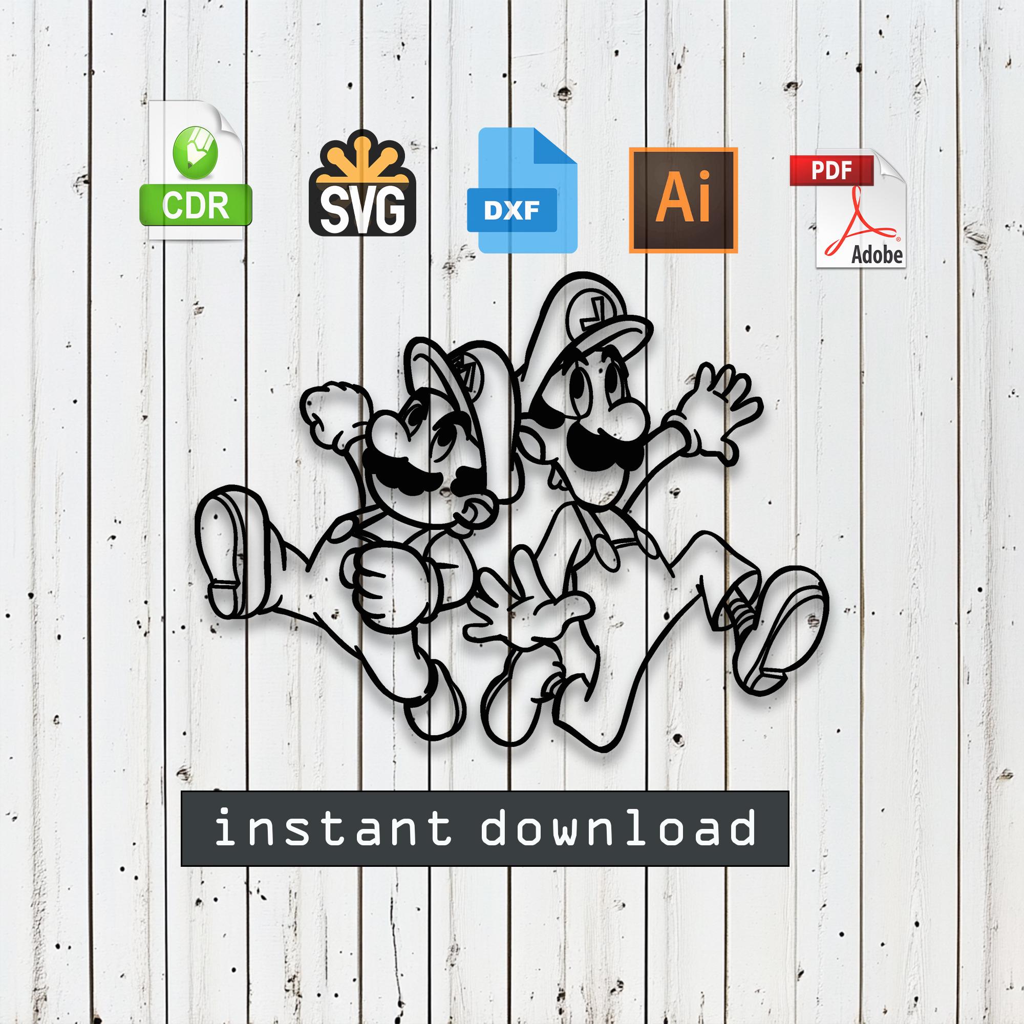Mario Bros Super Mario and Luigi Laser Cut, Vector Files SVG, DXF, Ai ...