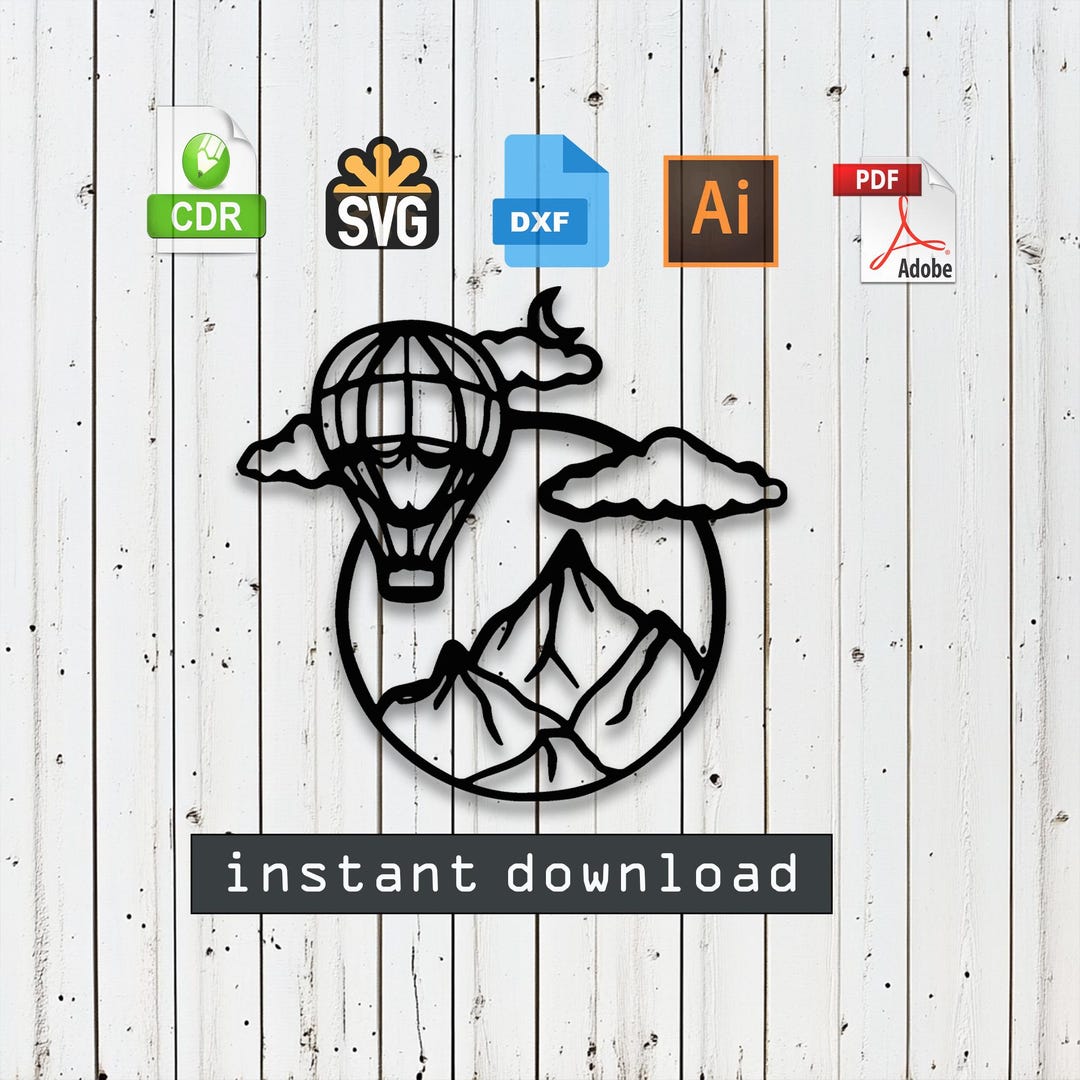 Parachute and Mountain Laser Cut Vector Design SVG, DXF, Ai, Pdf Files ...