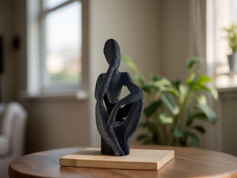 Thinking Figurine – Minimalist 3D Printed Sculpture – Deep Thought Pose ...