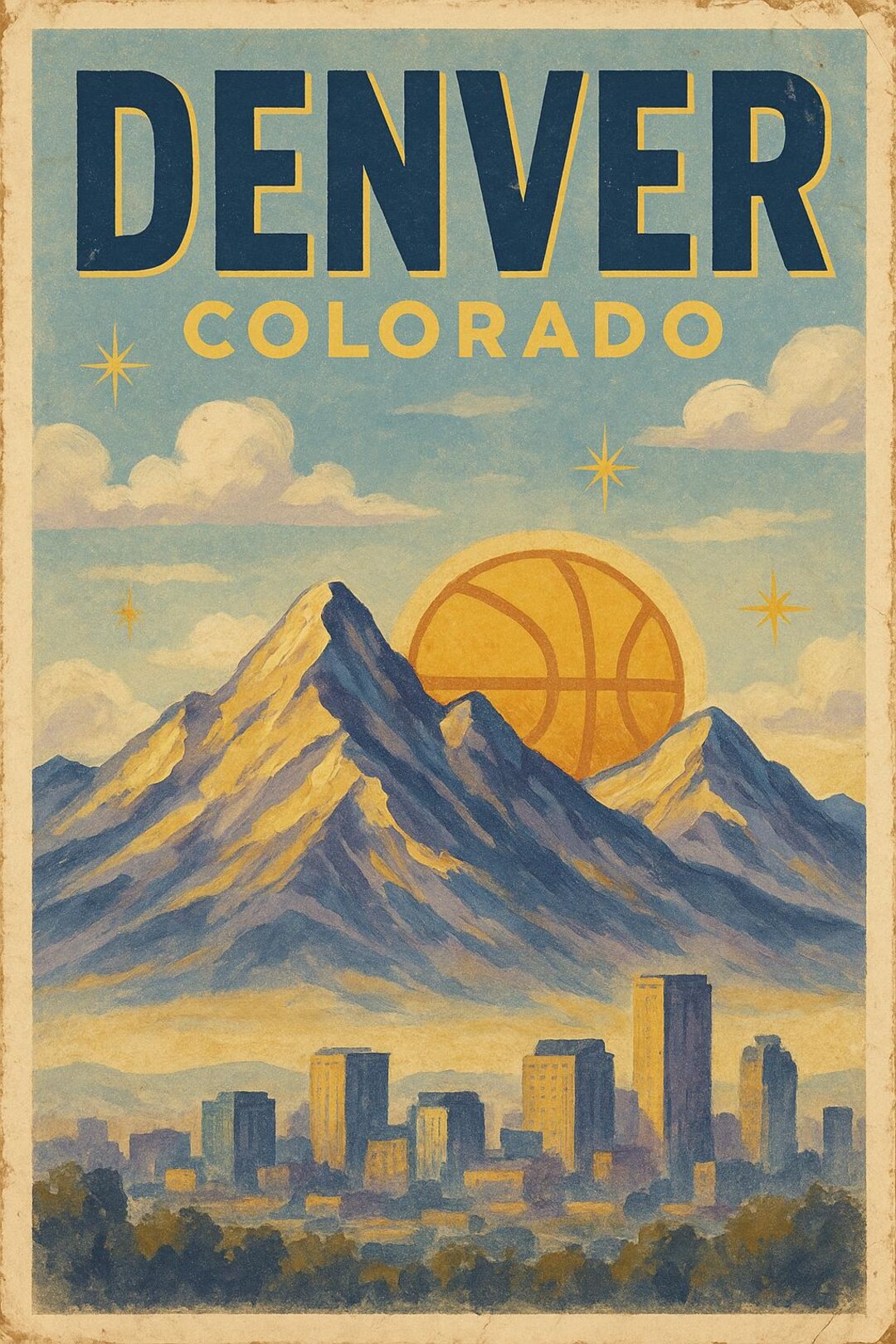 Denver Nuggets Printable Poster Set | Retro Neon Minimal Vintage ...