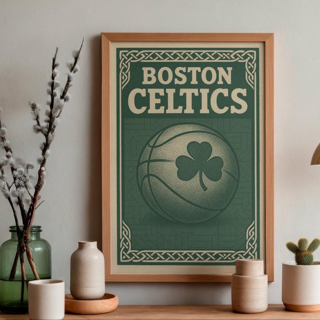 Boston Celtics Vintage NBA Poster | Celtic Knot Basketball Art | Irish ...