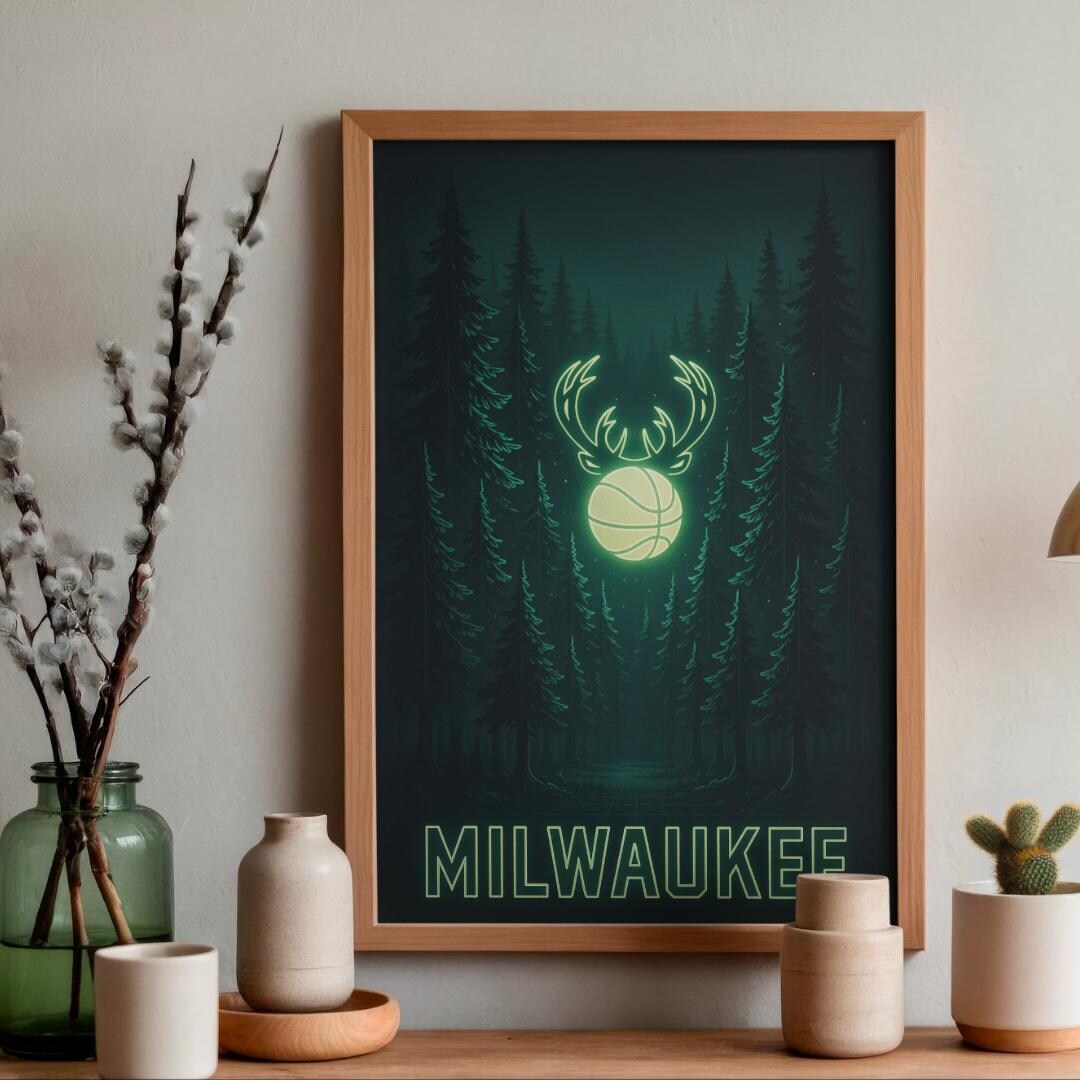 Milwaukee Bucks Forest Poster | Neon NBA Wall Art | Bucks Basketball ...