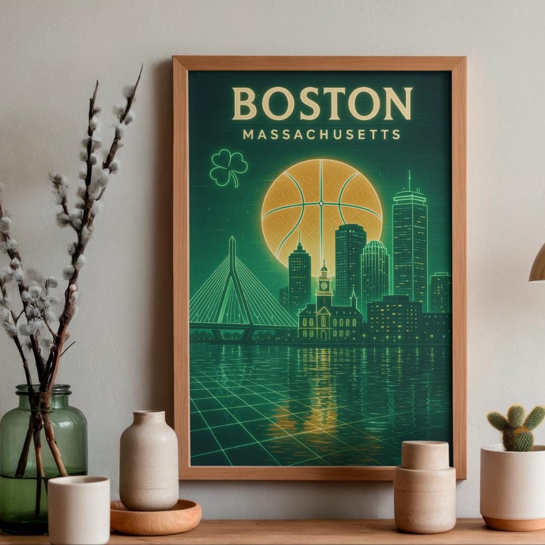 Boston Celtics Neon NBA Poster | Boston Massachusetts Basketball City ...