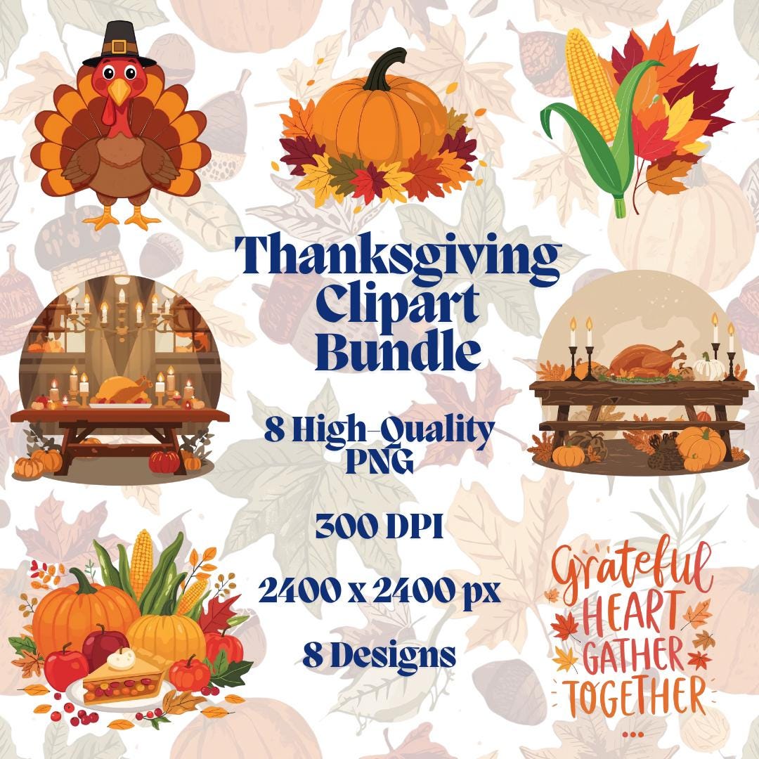 Thanksgiving Clipart Bundle | Fall Harvest Illustration Set | 300 DPI ...