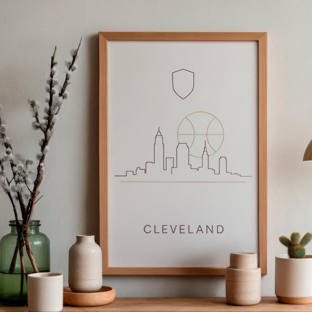Cleveland Cavaliers Minimal Line Art Poster | Cleveland Skyline NBA ...