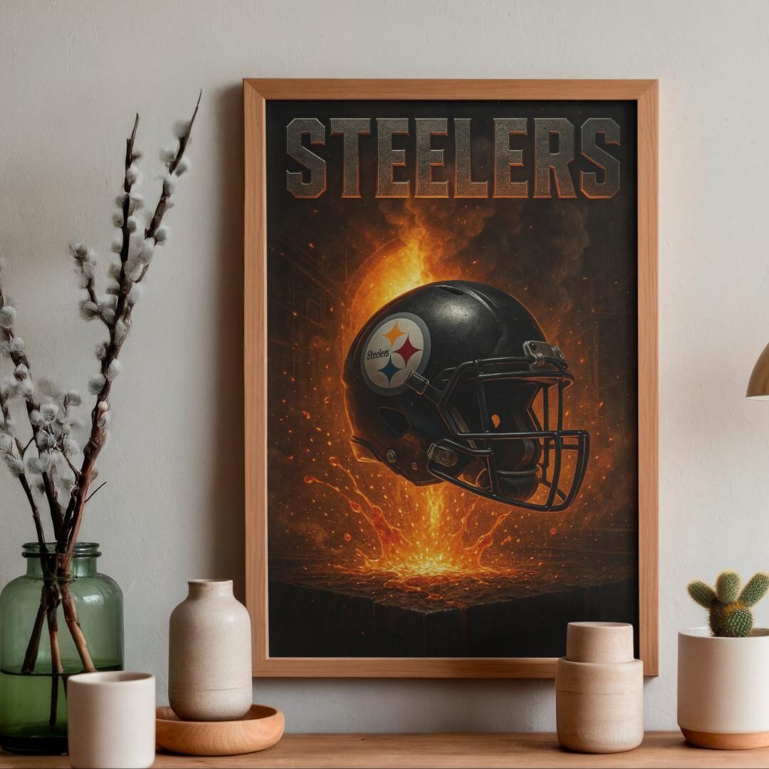 Pittsburgh Steelers Fire Poster | Epic NFL Helmet Wall Art | Steel City ...
