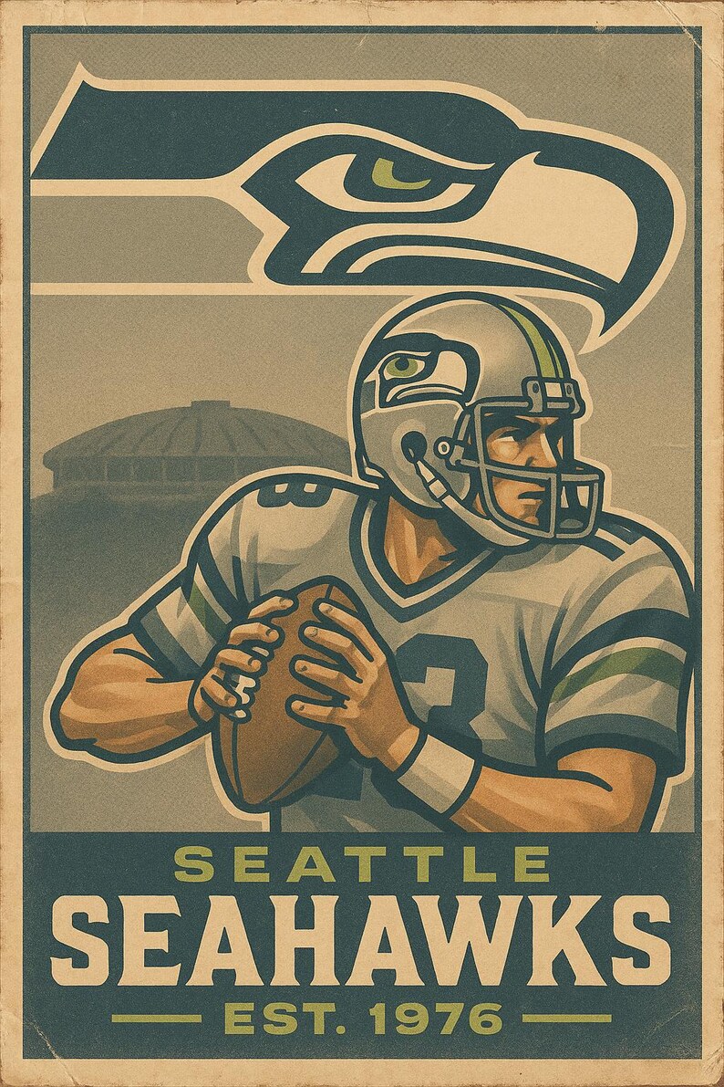 Seattle Seahawks Poster Bundle – Retro 70s, Cyber Neon (10 High ...
