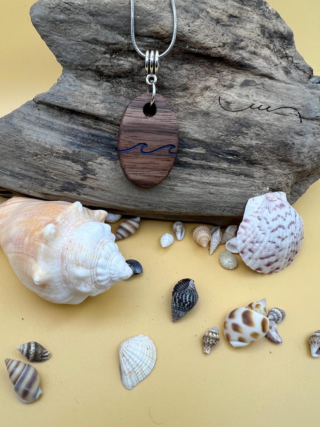 Wood-engraved Necklace - Ocean Wave Engraving and Quote - Etsy