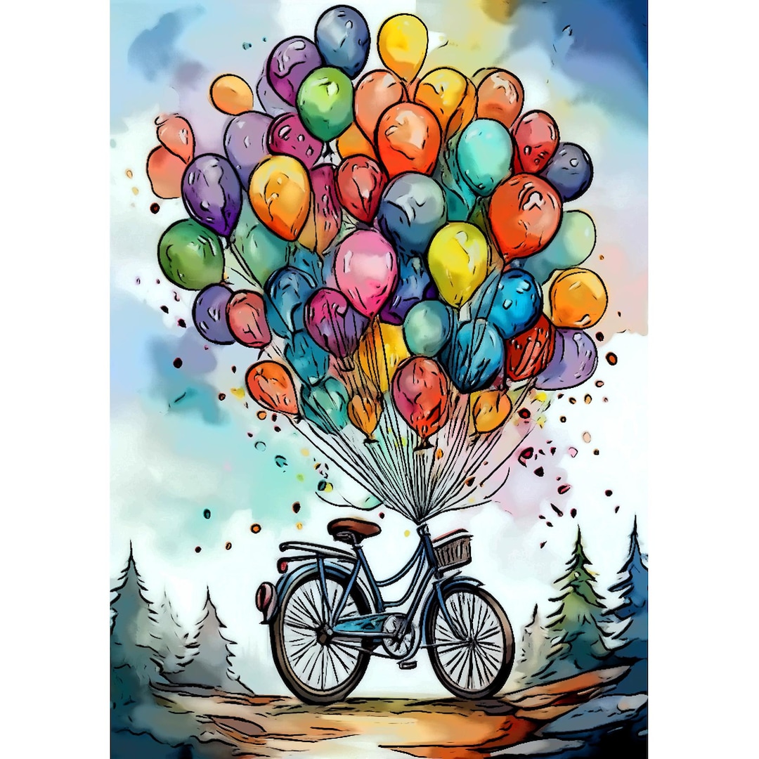 Postcard / Bicycle With Colorful Balloons - Etsy