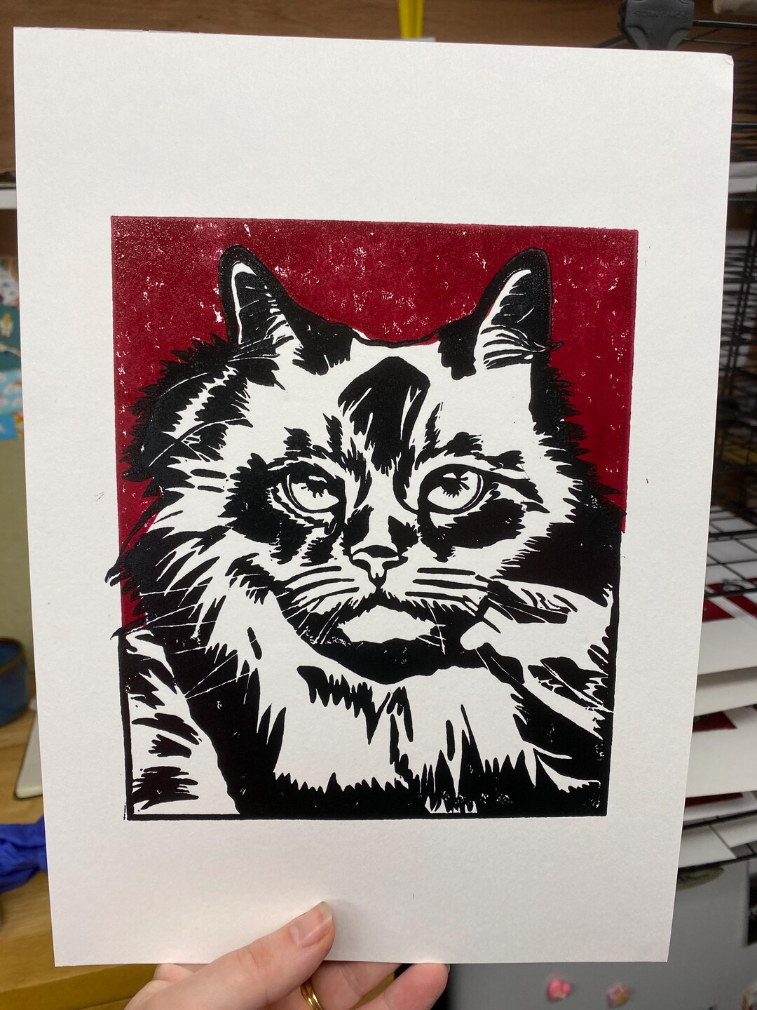 Boss Cat Two Colour Lino Print - Etsy
