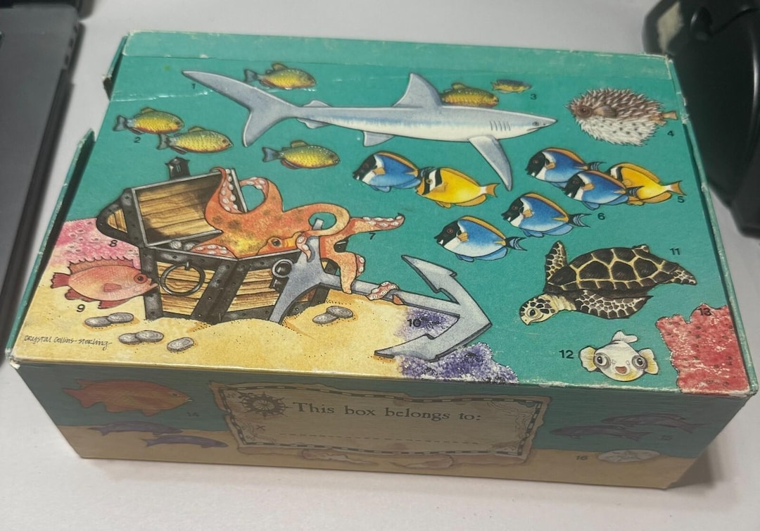 Vintage 80s School Box Cardboard Fish Sea Life W/ Contents Pencils ...