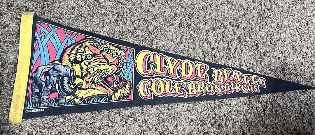 Large Vintage Clyde Beatty Cole Bros Circus Souvenir Felt Pennant 27 ...