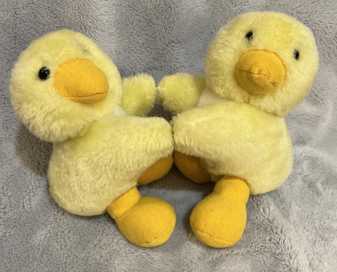 Twin Yellow Ducks Chicks Vintage Plush Stuffed Animal Holding Hands ...