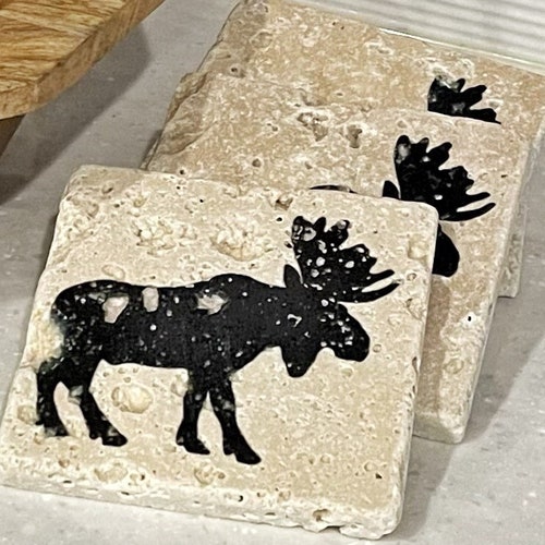 Cabin Coasters Dad Gift Moose Coasters Set of 4 Lodge Decor | Etsy