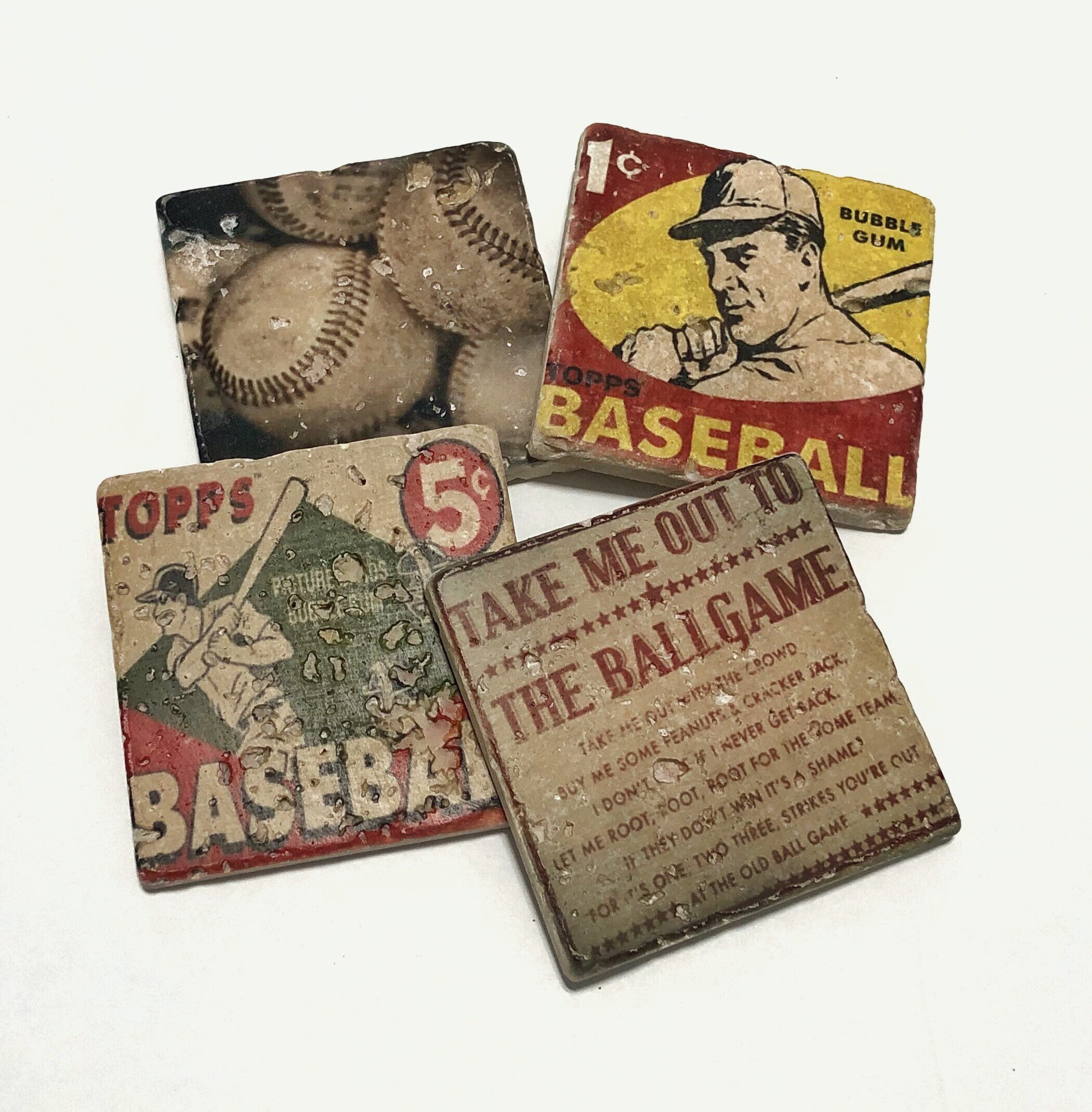 Vintage Baseball Themed Natural Stone Coasters Set of 4 | Etsy