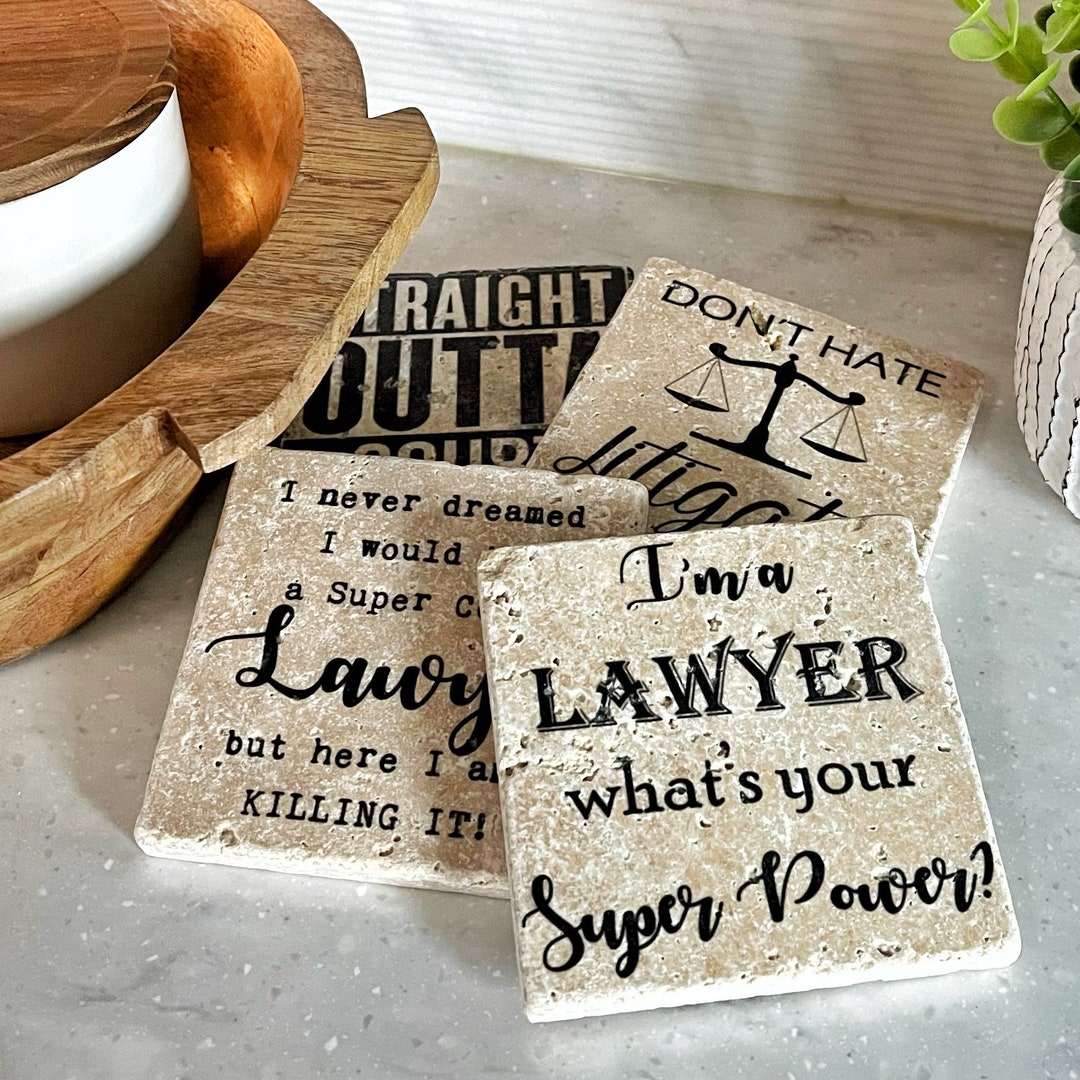 Lawyer Premium Natural Stone Coasters with 4 Different Quotes, gift for ...