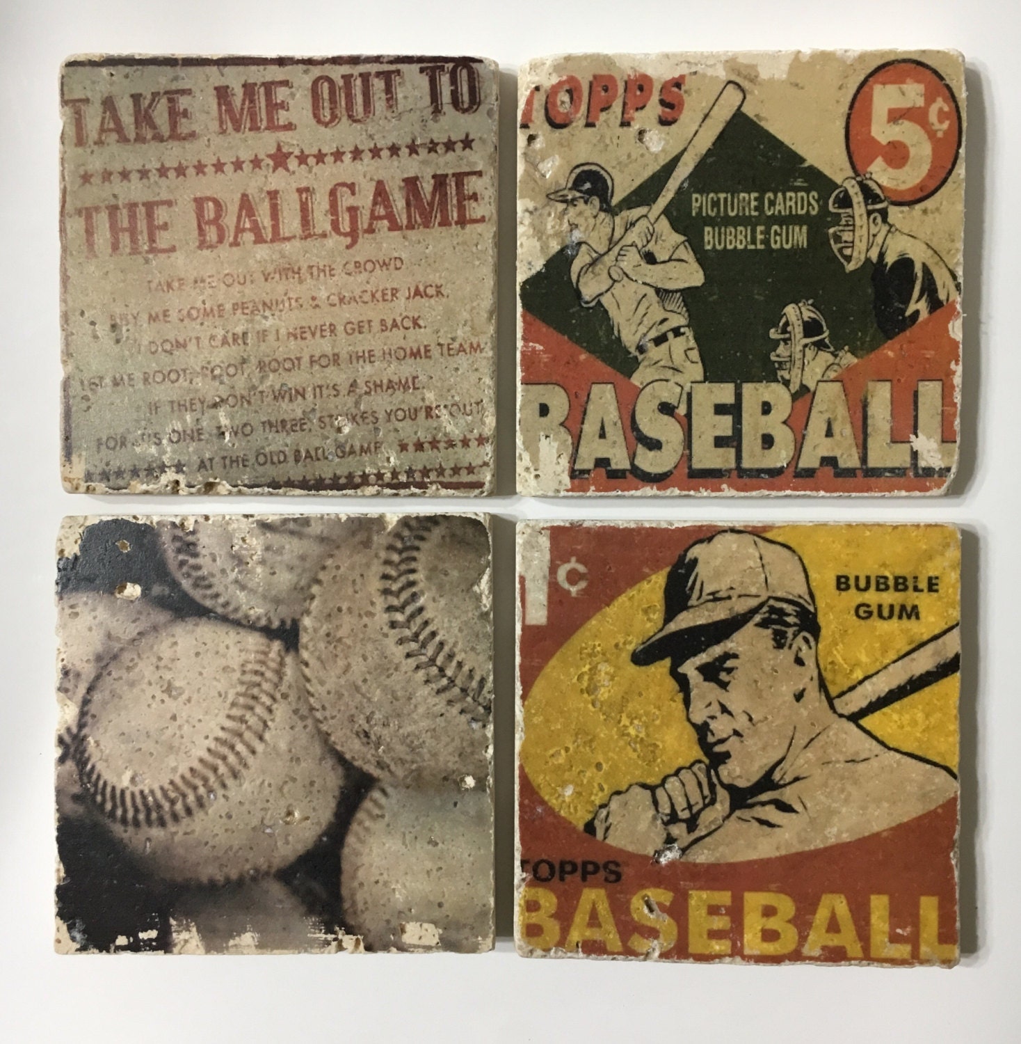 Vintage Baseball Themed Natural Stone Coasters Set of 4 | Etsy